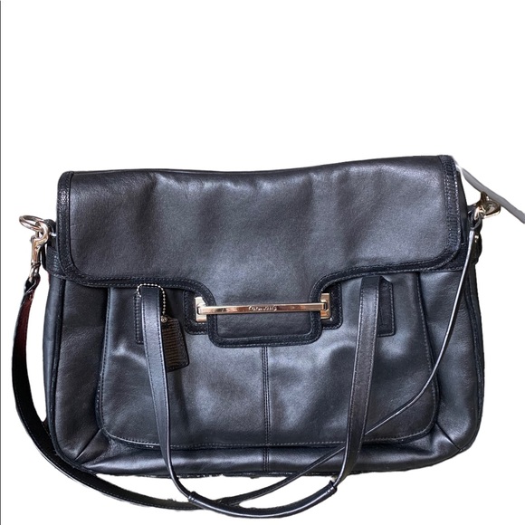 Bags | Coach Taylor Marin Flap Black Silver Leather Satchel | Poshmark